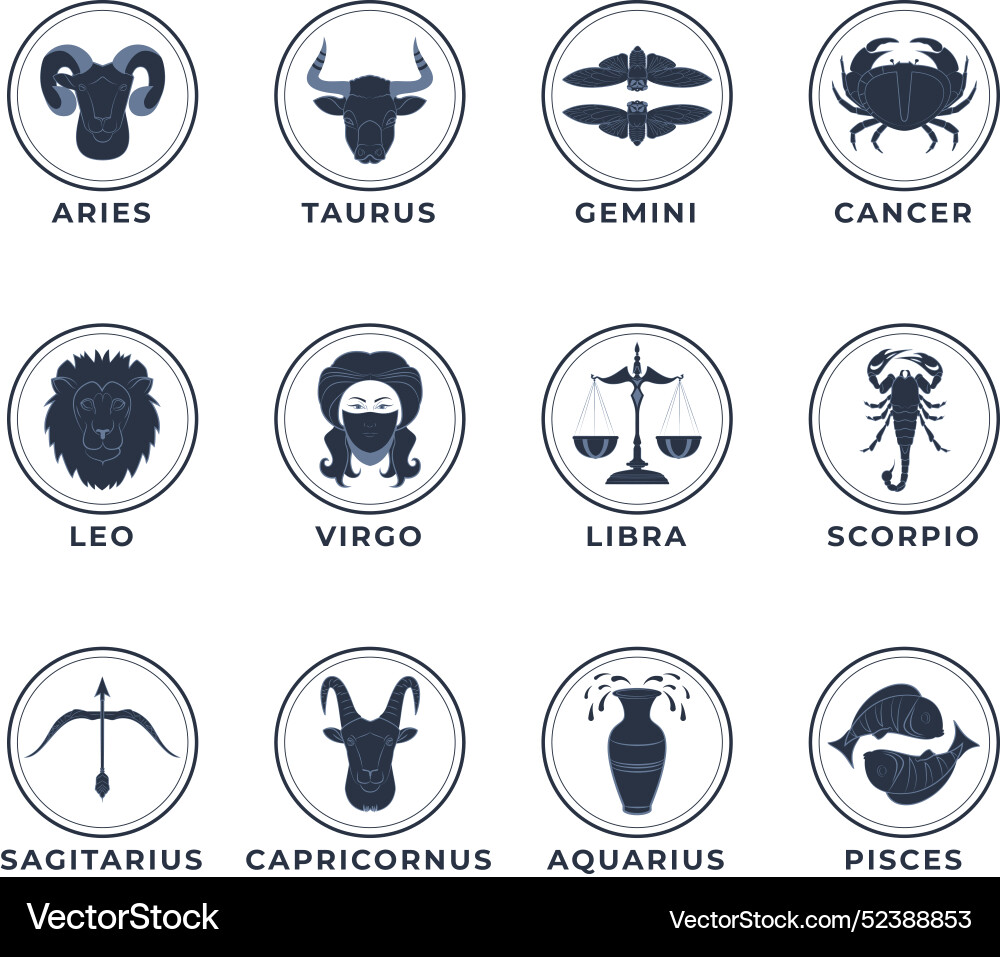 Flat design zodiac signs set Royalty Free Vector Image