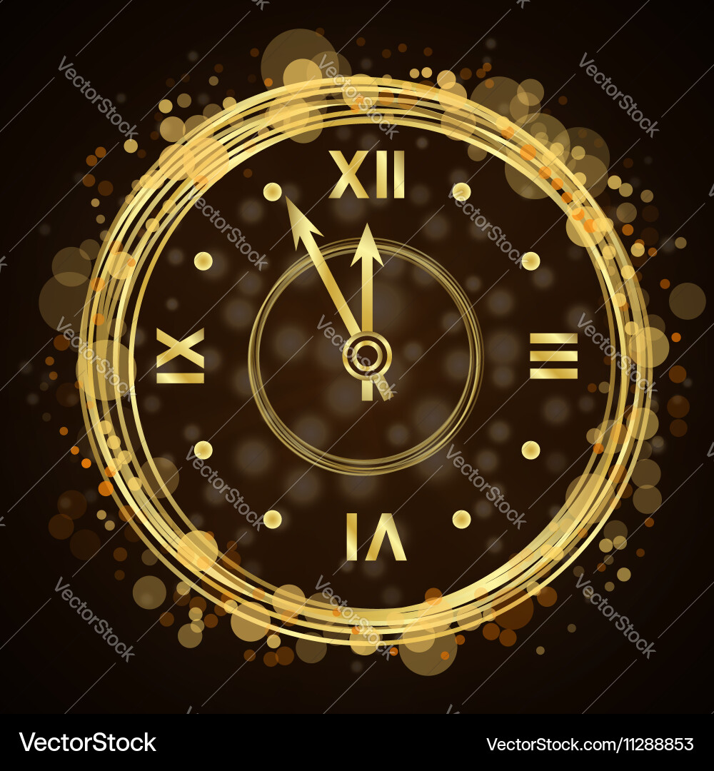 Happy new year background gold clock Royalty Free Vector