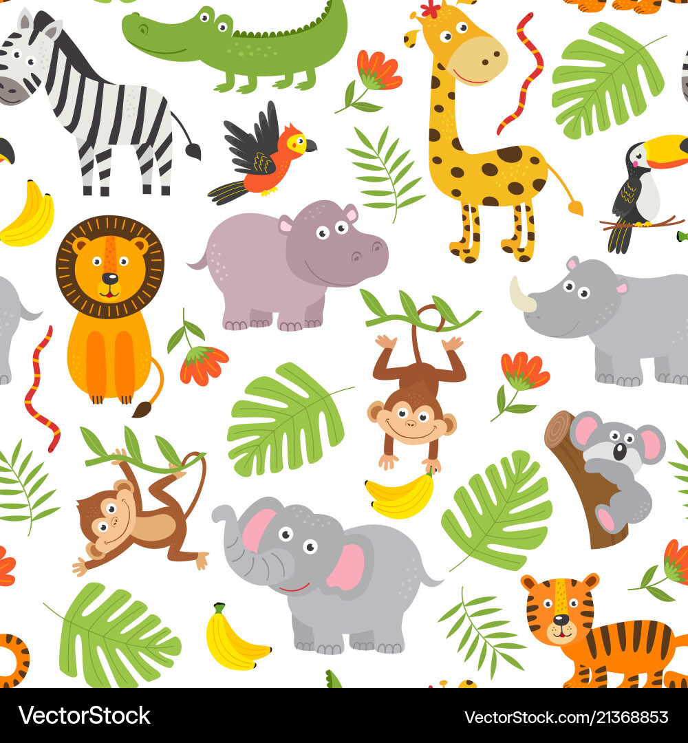 Seamless pattern jungle animals Royalty Free Vector Image