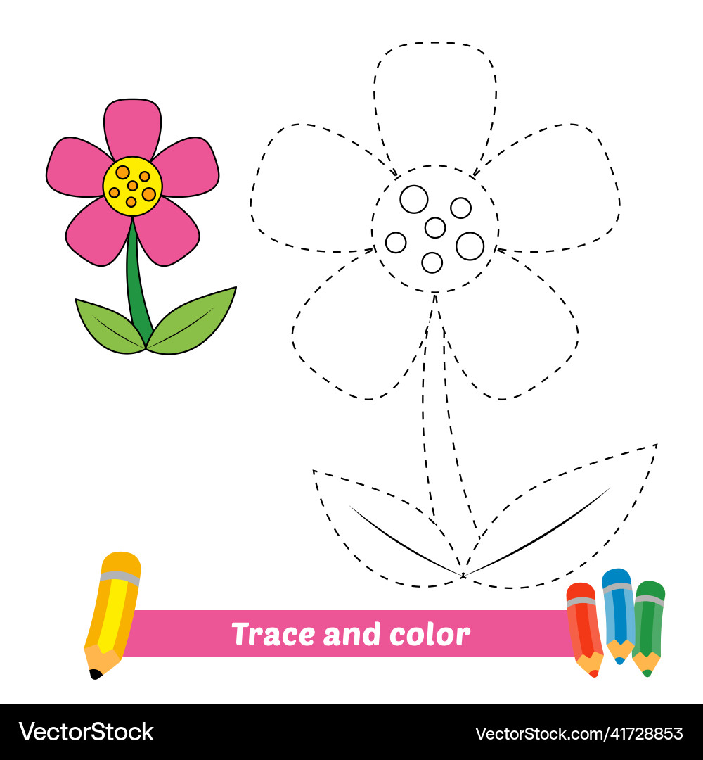 Trace and color for kids flower Royalty Free Vector Image