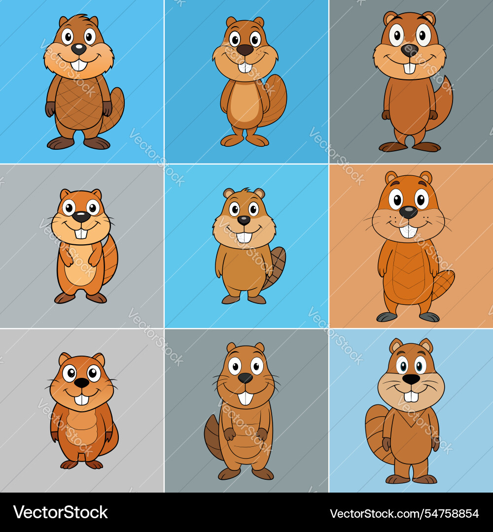 Funny beaver character in different actions big Vector Image
