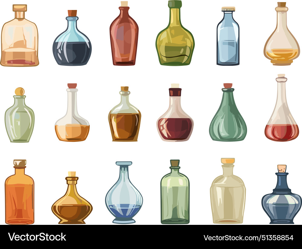 Glass bottles set types forms and shapes og Vector Image