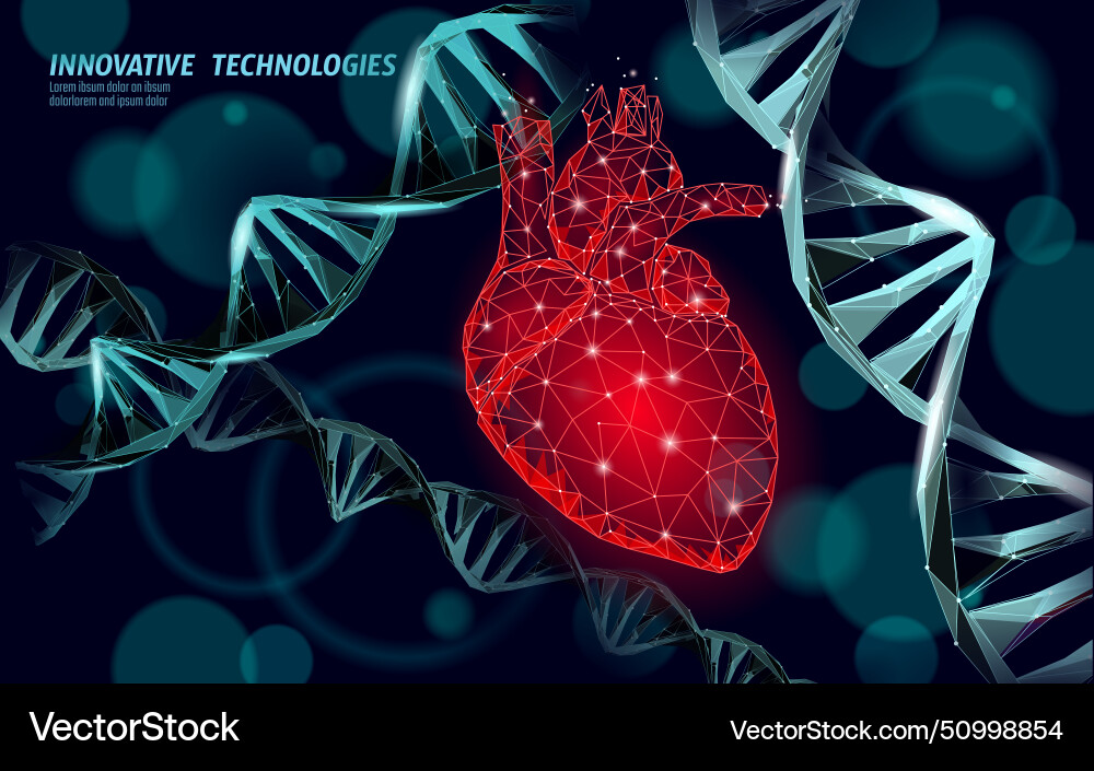 Human heart surrounded by dna molecules Royalty Free Vector