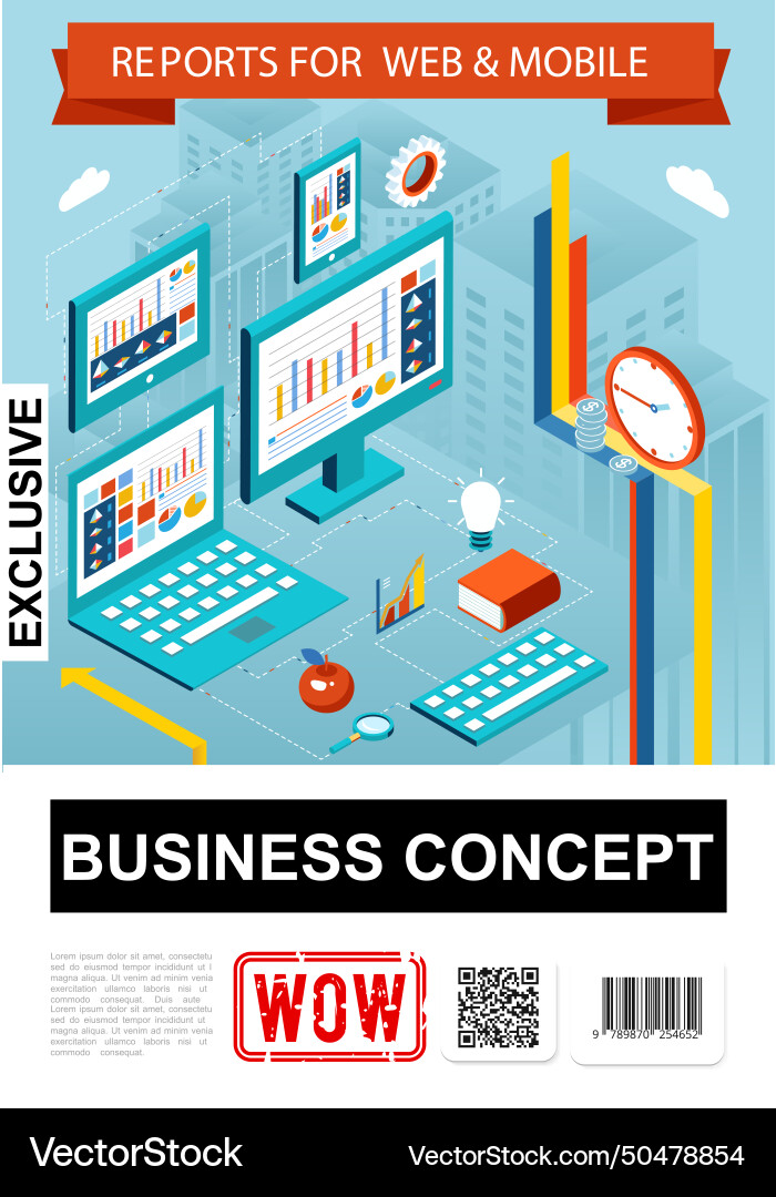 Isometric business report infographic concept Vector Image