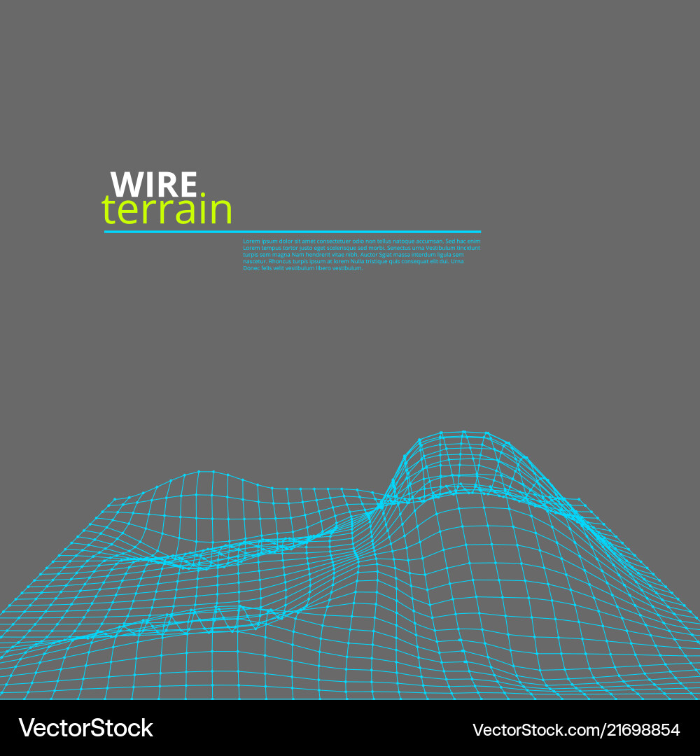 Mesh wire polygonal terrain surface on gray Vector Image