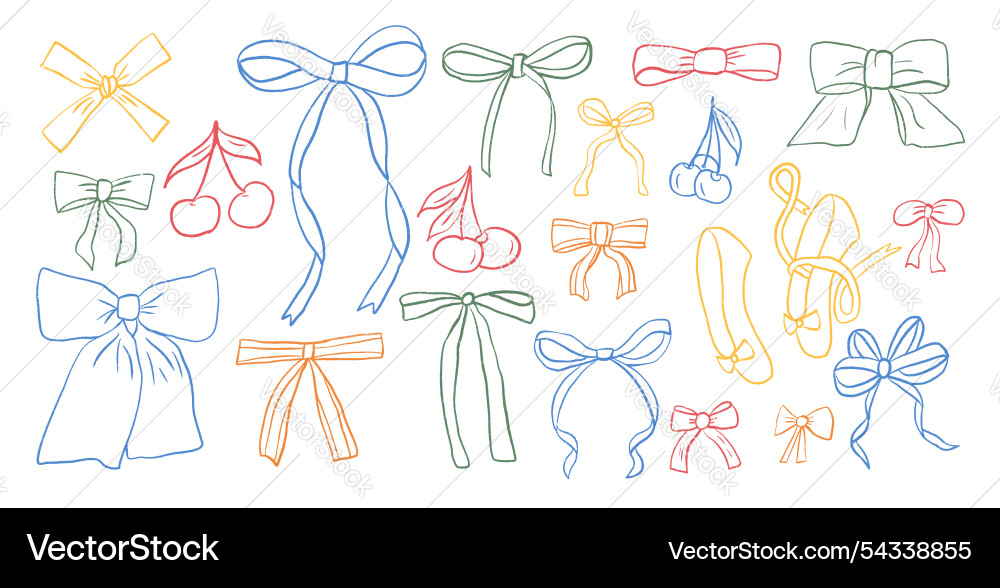 Crayon bow coquette ribbons collection for gift Vector Image