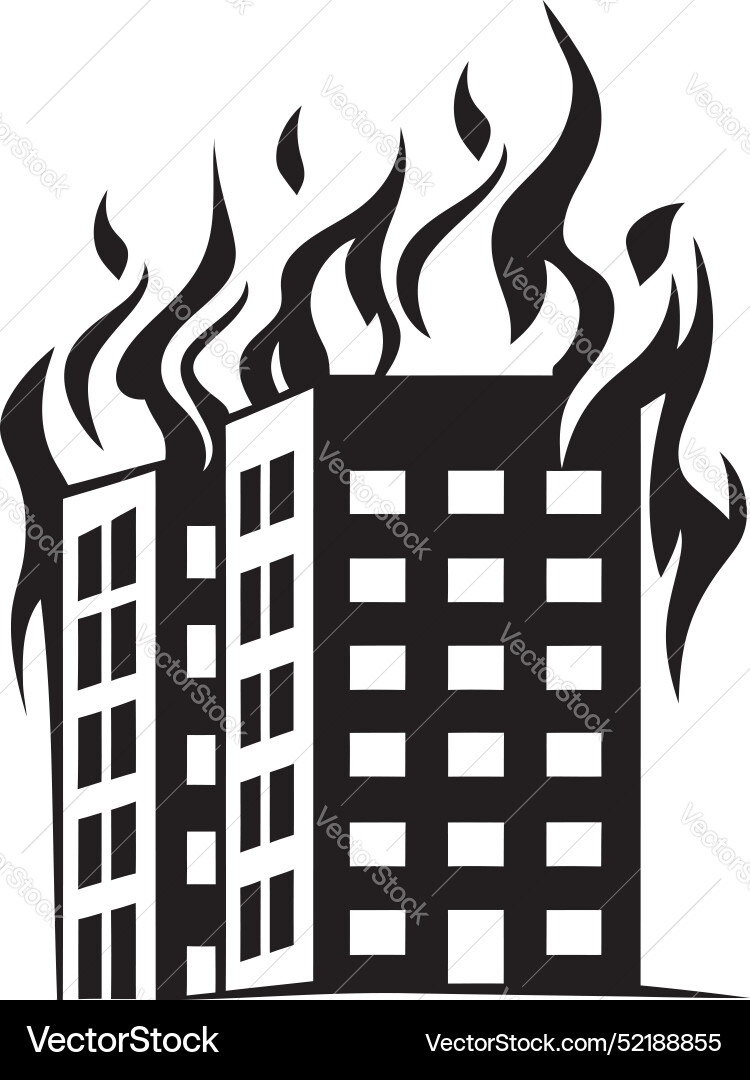 Firestorm alert burning building black logo Vector Image