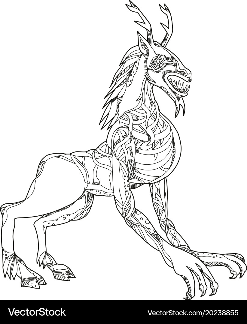 Wendigo crouching doodle art Royalty Free Vector Image