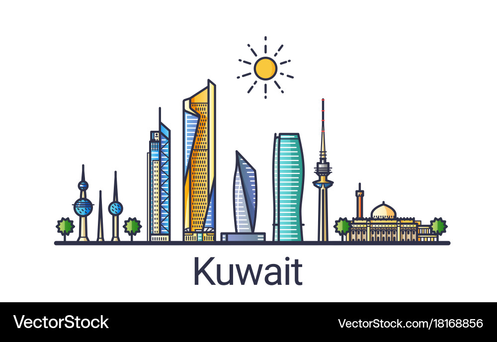 Flat line kuwait banner Royalty Free Vector Image