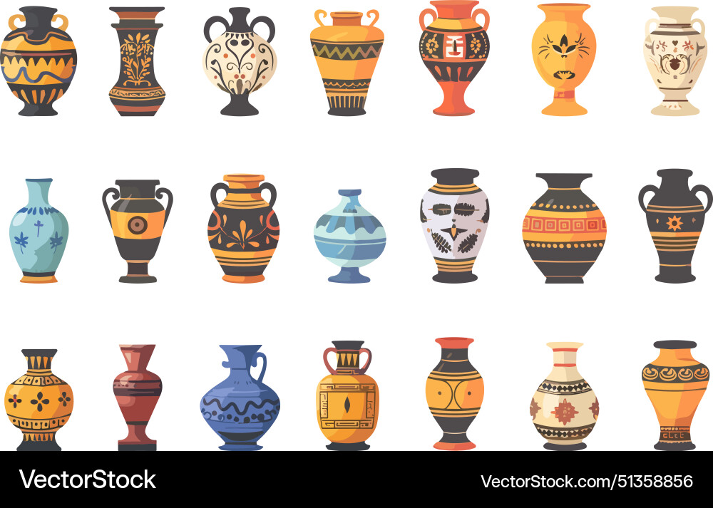 Greek vases set ceramic vessel and jars Royalty Free Vector