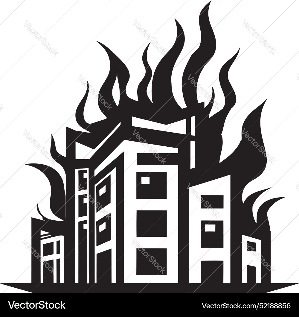 Incendiary signal building on fire black logo Vector Image