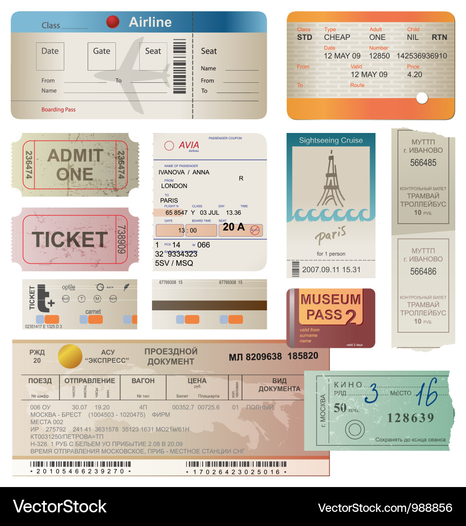 Tickets set Royalty Free Vector Image - VectorStock