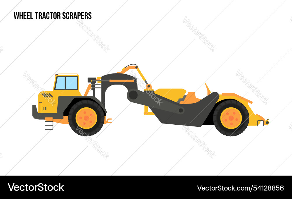 Wheel tractor scraper heavy equipment flat Vector Image