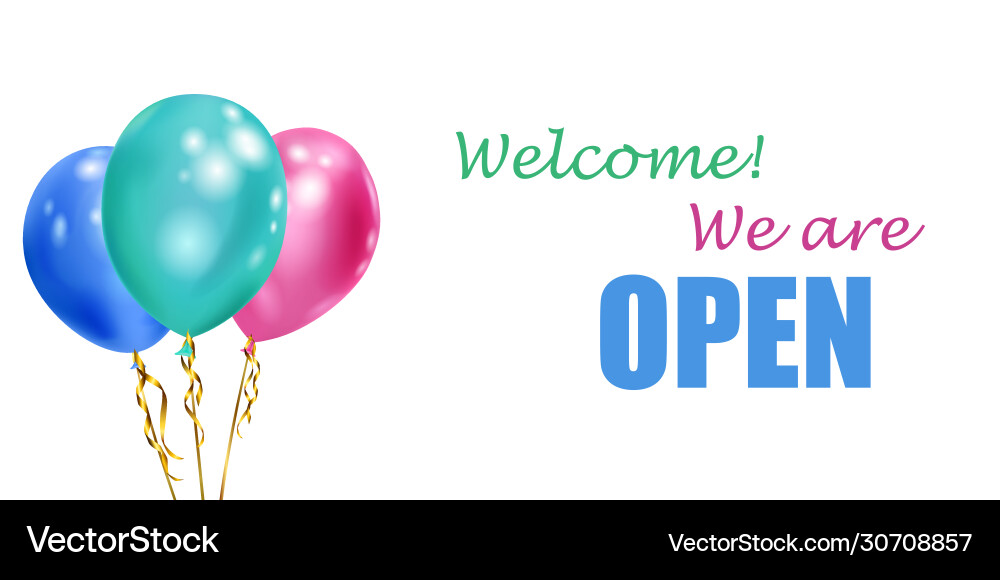 Balloons and inscription we are open Royalty Free Vector