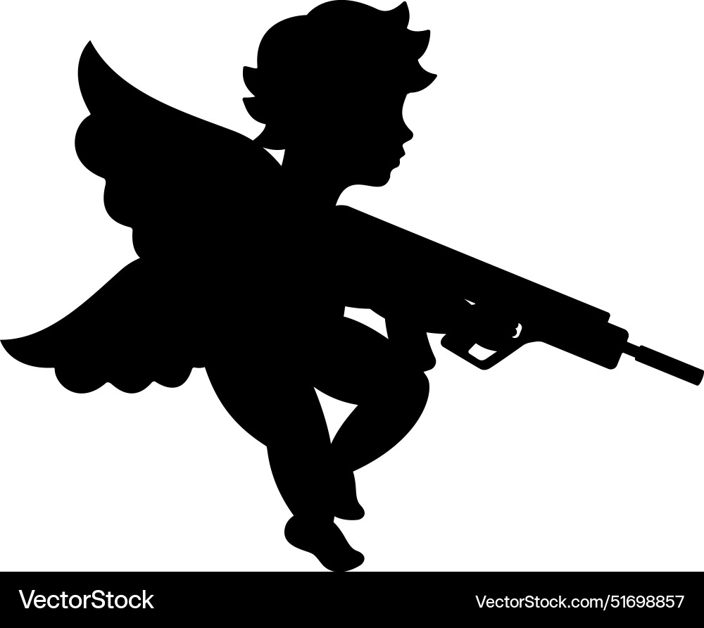 Cupid with machine gun cherub silhouette Vector Image