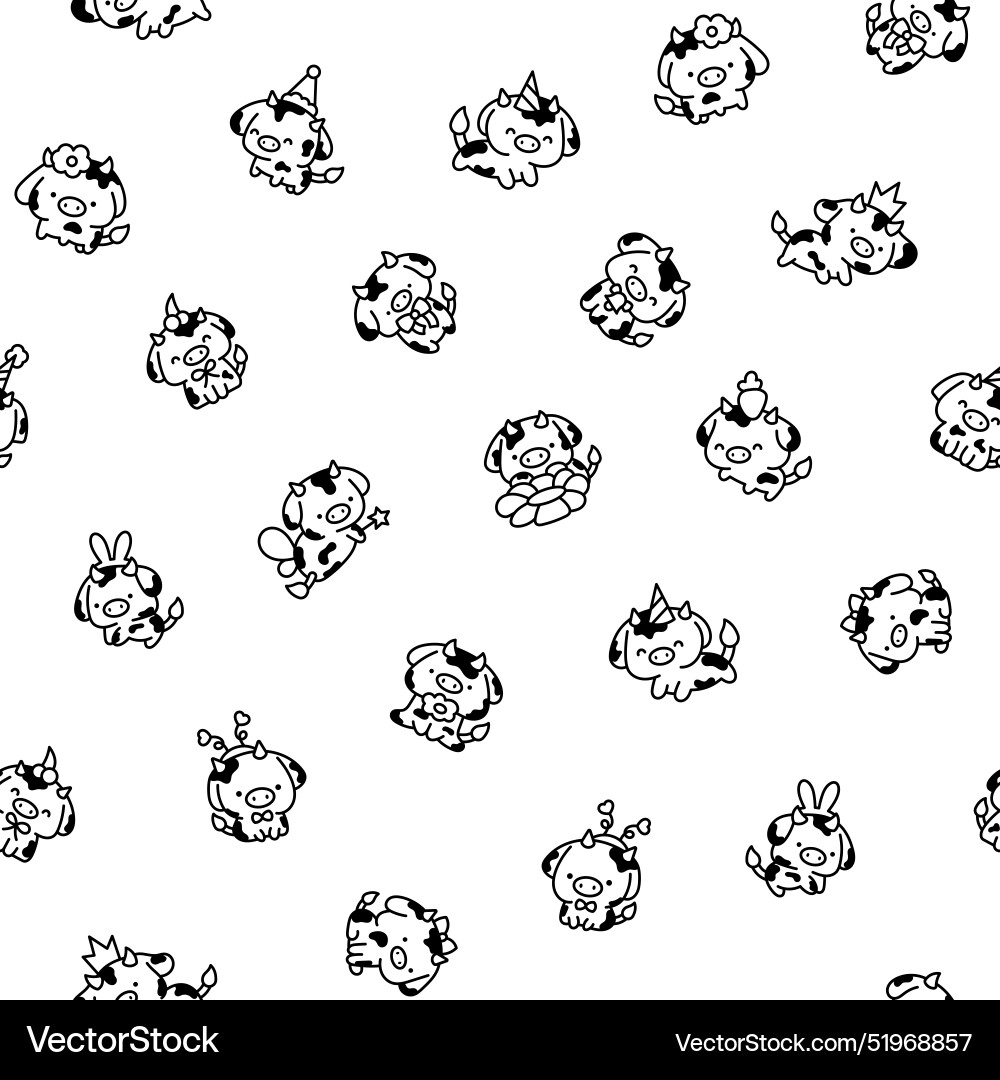 Cute baby cow seamless pattern coloring page Vector Image