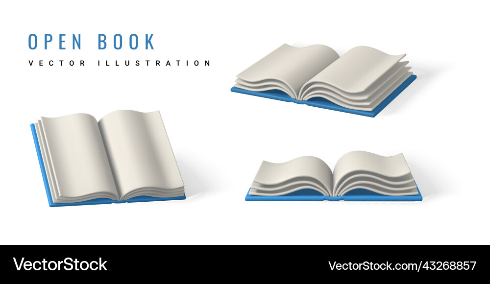 Cute cartoon open book realistic 3d Royalty Free Vector