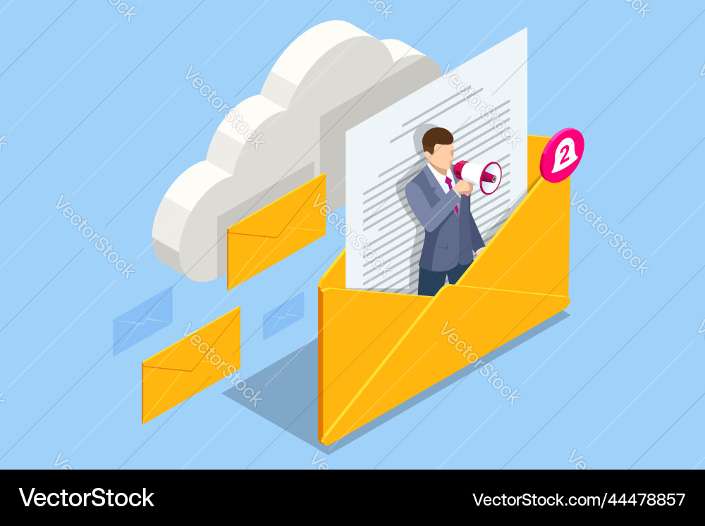 Isometric email notification concept message Vector Image