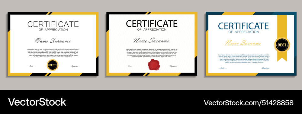 Certificate of achievement design template set Vector Image