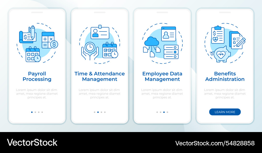 Hris blue onboarding mobile app screen Royalty Free Vector