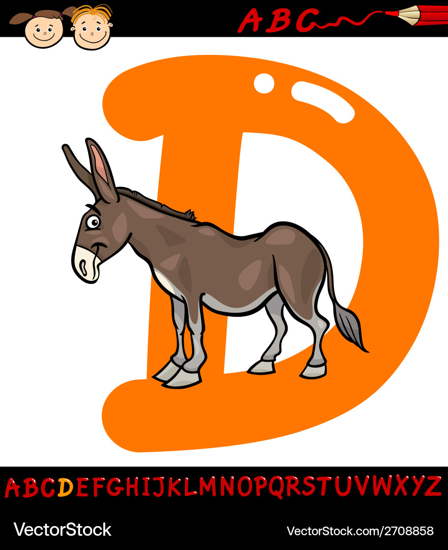 Letter d for donkey cartoon Royalty Free Vector Image