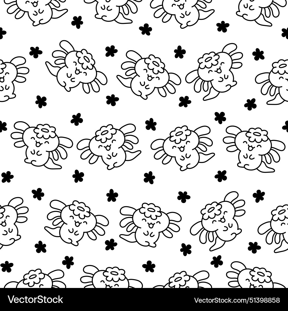 Little axolotl seamless pattern coloring page Vector Image