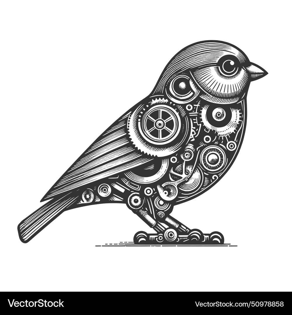 Mechanical bird engraving Royalty Free Vector Image