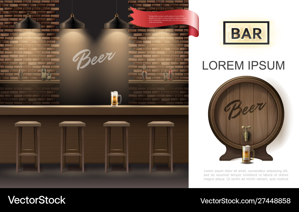 Realistic tavern interior concept Royalty Free Vector Image
