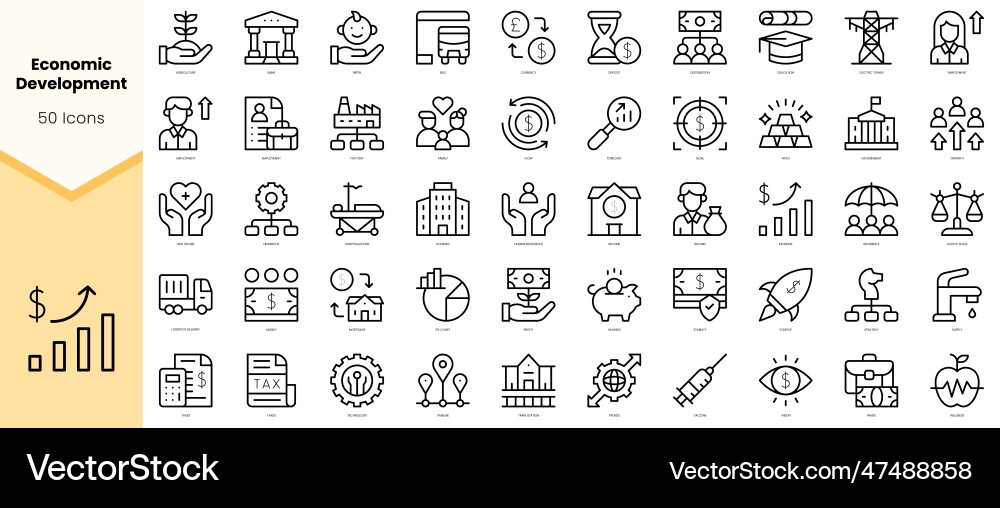 Set of economic development icons simple line art Vector Image