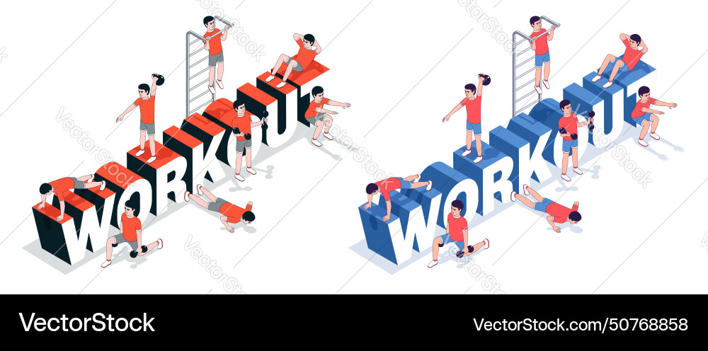 Workout isometric concept with man strength Vector Image