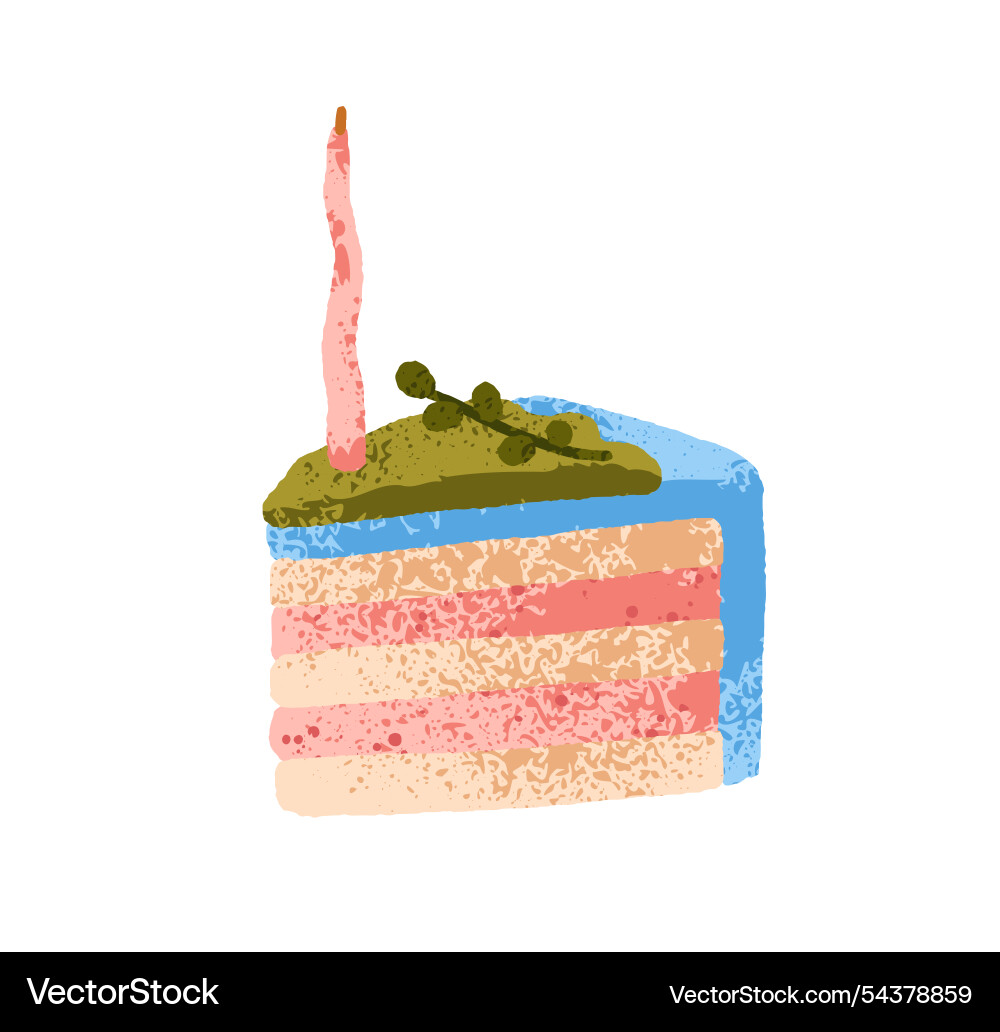 Birthday cake cut piece sweet layered dessert Vector Image