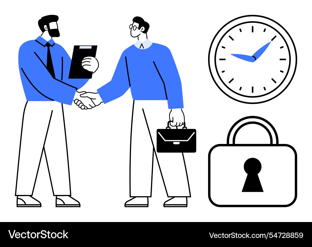 Business handshake with clock padlock Royalty Free Vector