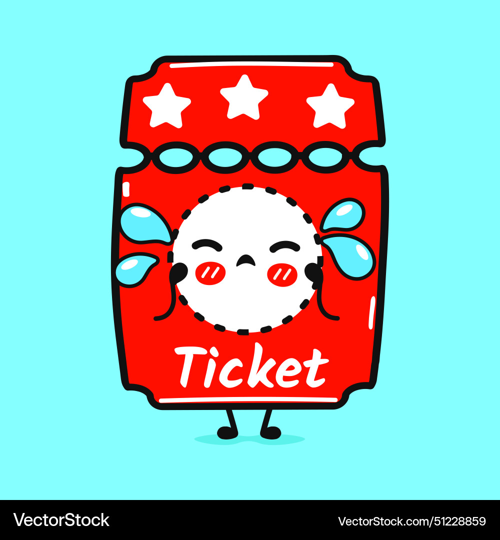 Crying cinema ticket character hand drawn Vector Image