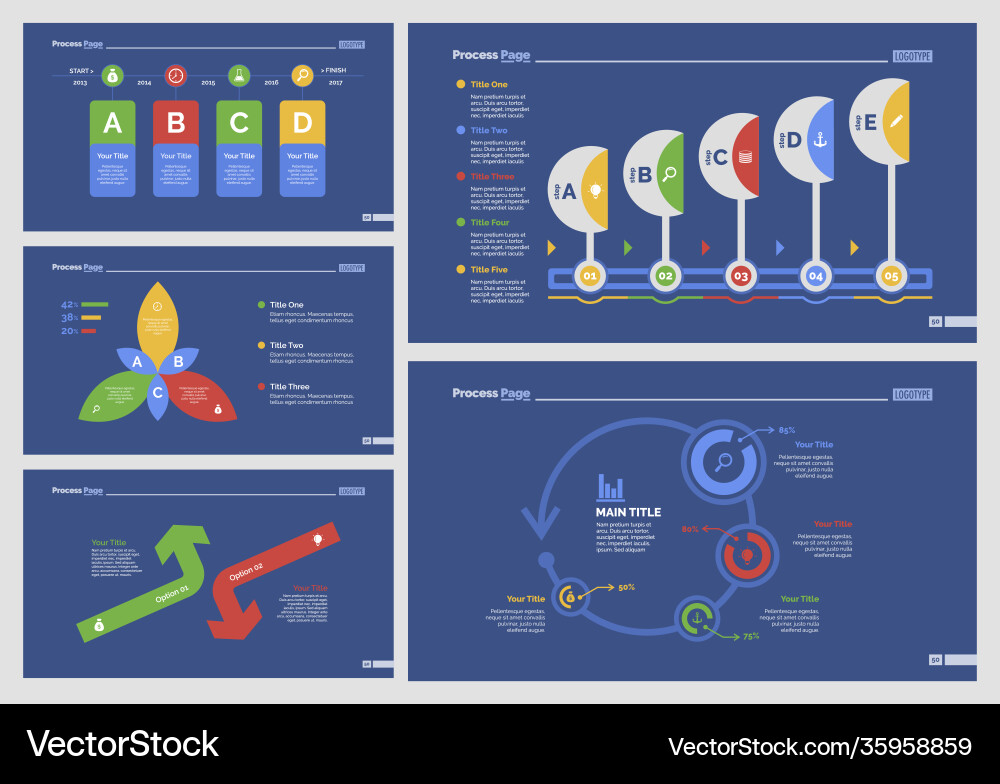 Five research slide templates set Royalty Free Vector Image