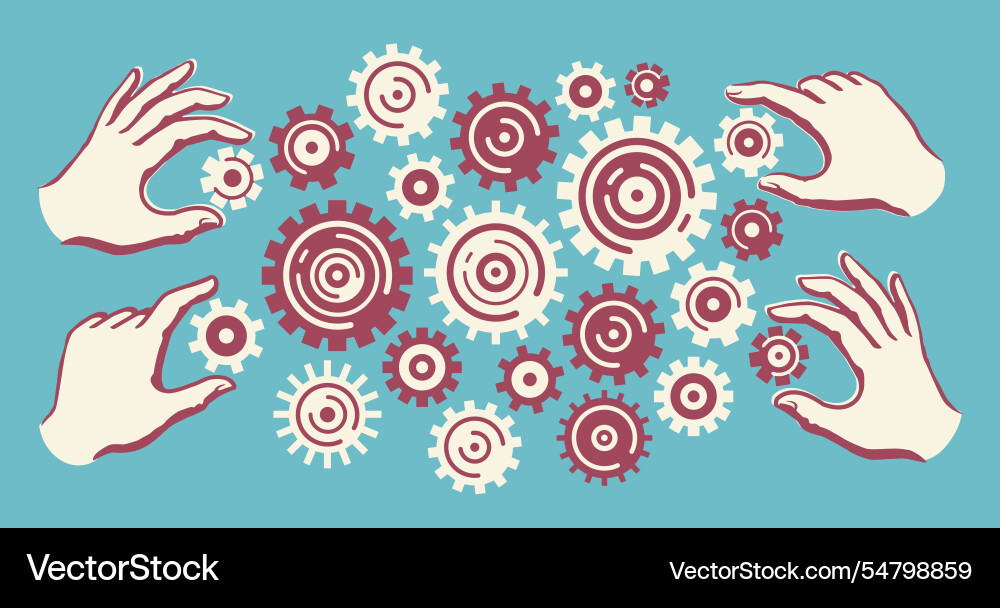 Hands Holding Getriebe Teamwork Konzept Geschäft Vektorbild