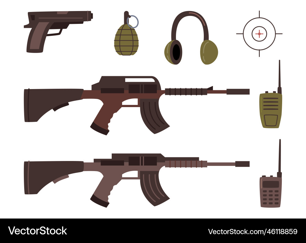 Military equipment weapons and guns Royalty Free Vector