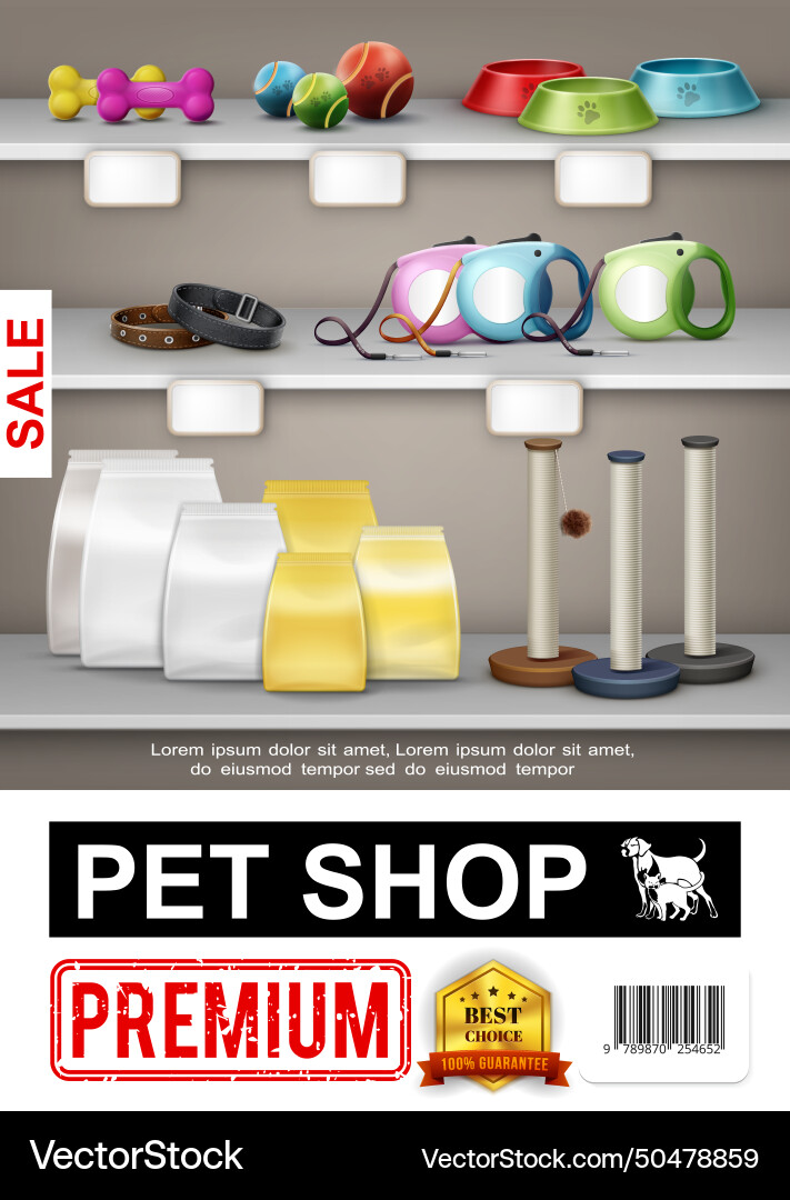 Realistic pet shop poster Royalty Free Vector Image