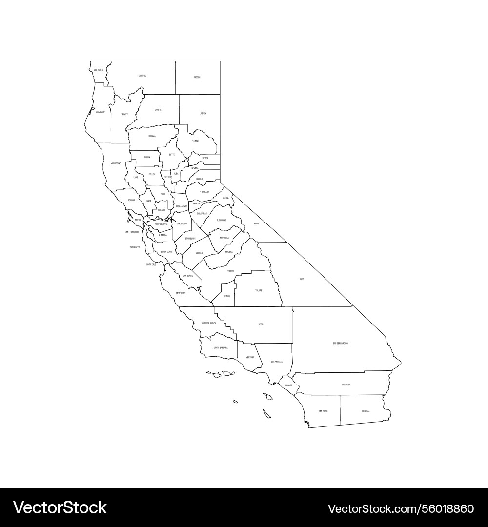 Administrative map of california ca Royalty Free Vector