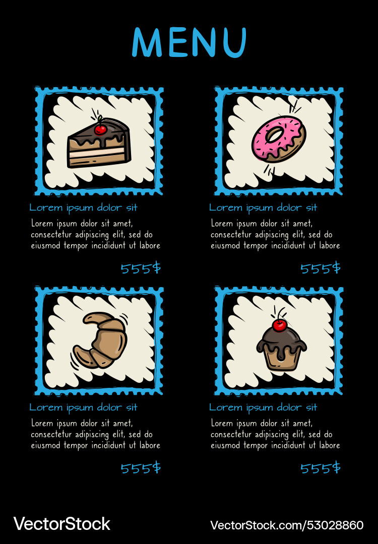 Cake brownie donut croissant menu template Vector Image