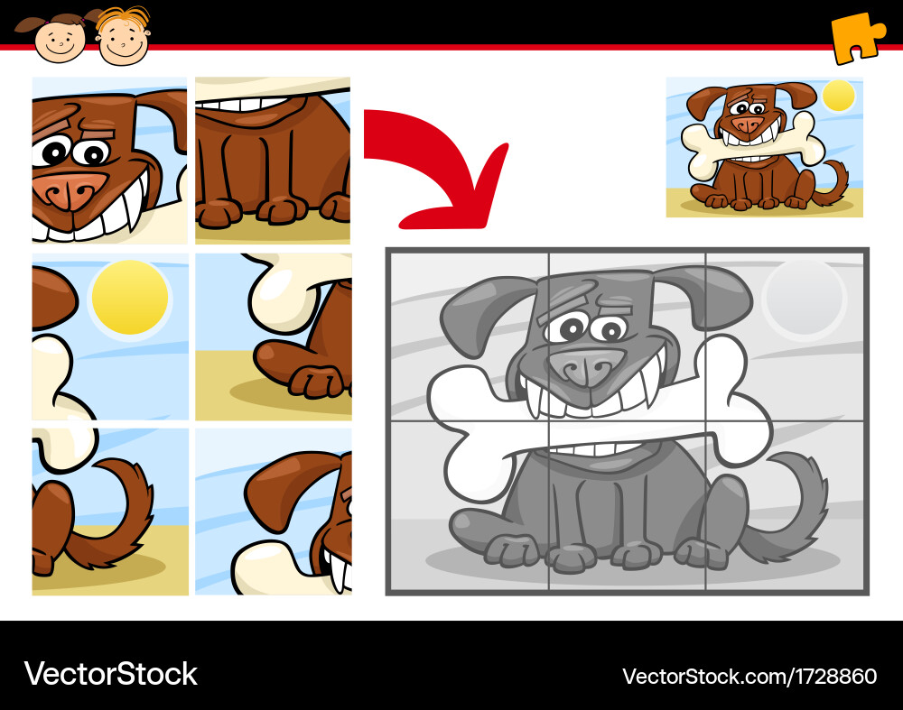 Cartoon dog jigsaw puzzle game Royalty Free Vector Image