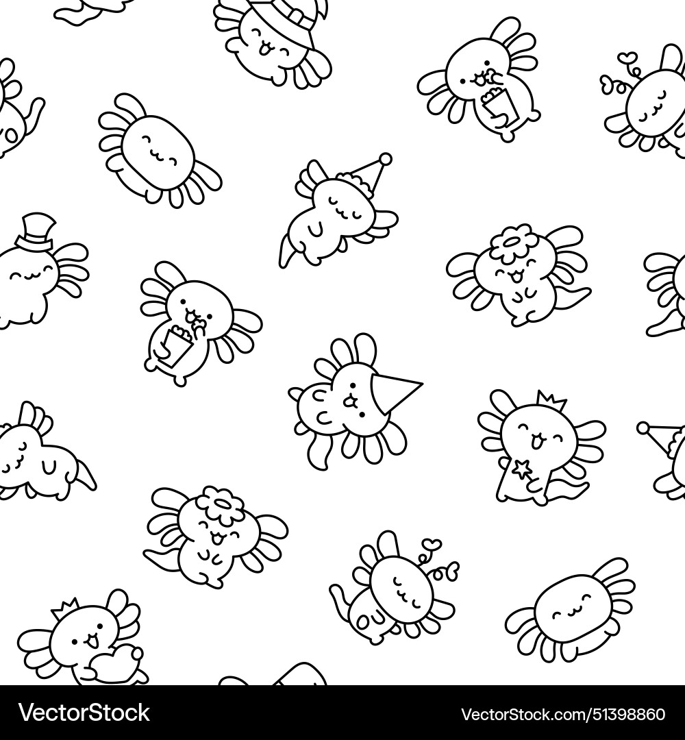 Little axolotl seamless pattern coloring page Vector Image