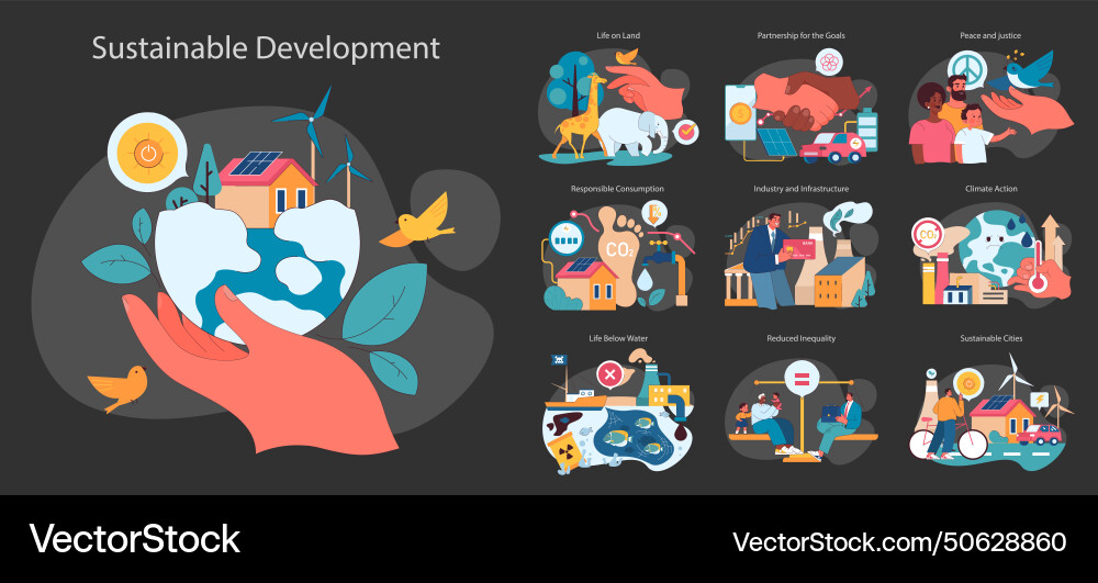 Sustainable development dark or night mode set Vector Image