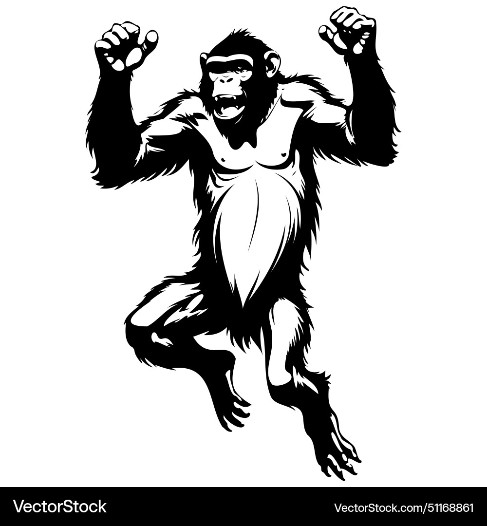 Ape jumps drawing realistic hand drawing line art Vector Image