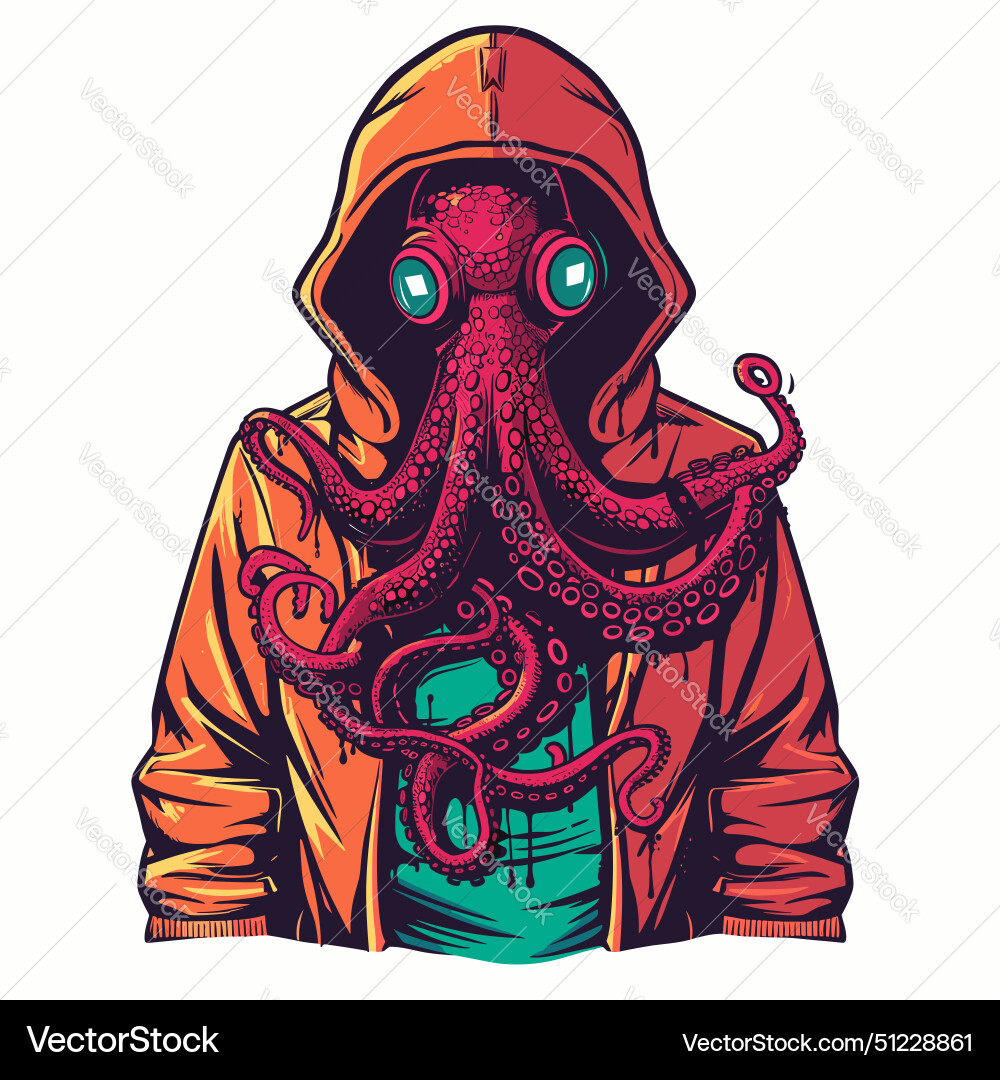 Hacker octopus in a sweater esport logotype icon Vector Image