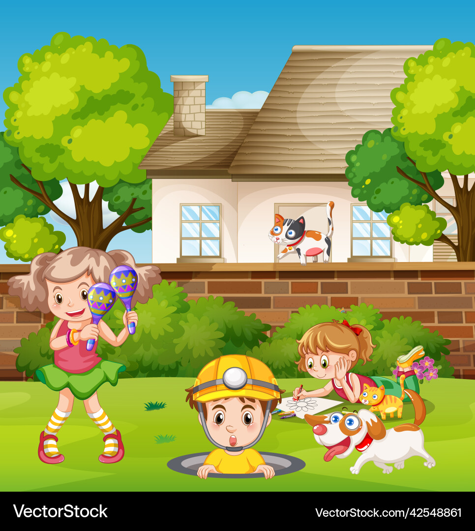 House scene with many kids Royalty Free Vector Image