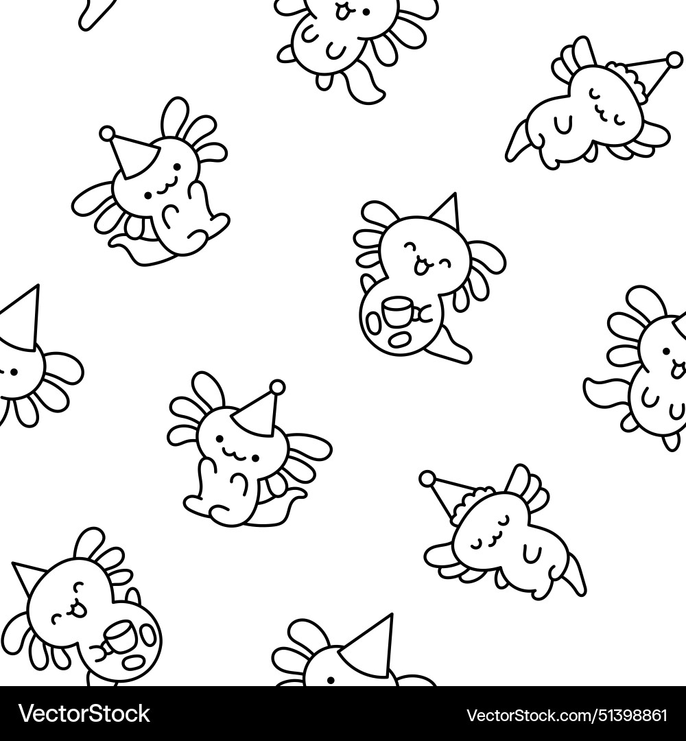 Little axolotl seamless pattern coloring page Vector Image