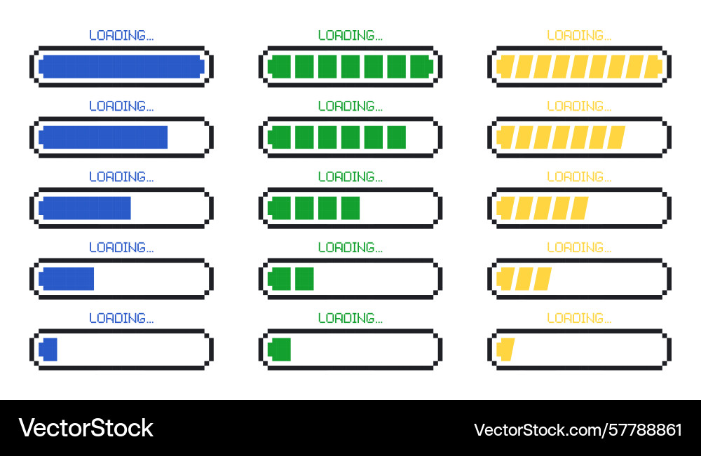 Load pixel bar icons battery charging level Vector Image