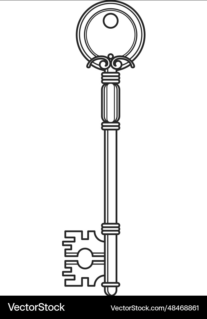 Old key drawing black line privacy lock Royalty Free Vector