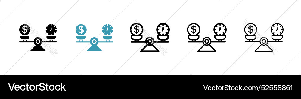 Time and money compare scale icon set on white Vector Image