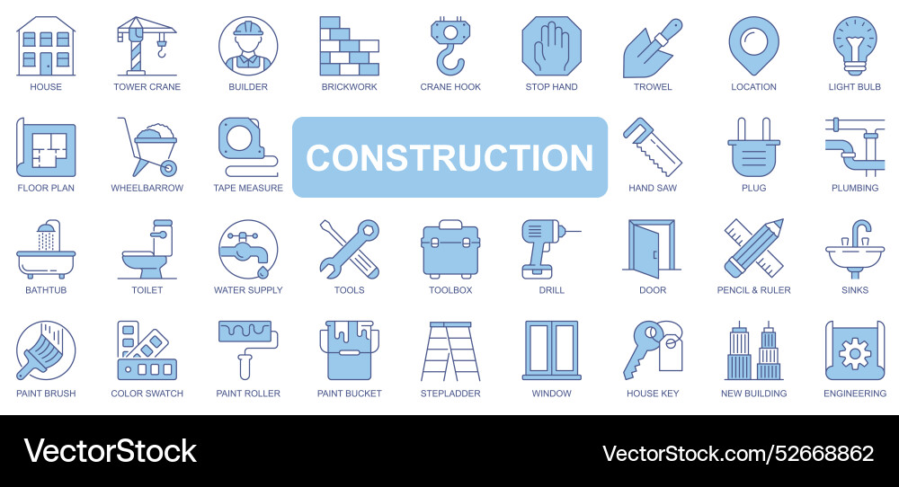 Construction icons set in duotone outline stroke Vector Image